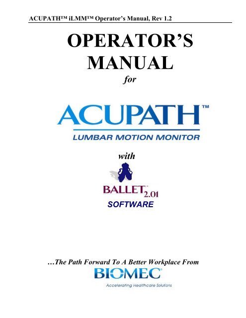 ACUPATH Lumbar Motion Monitor Operator's manual