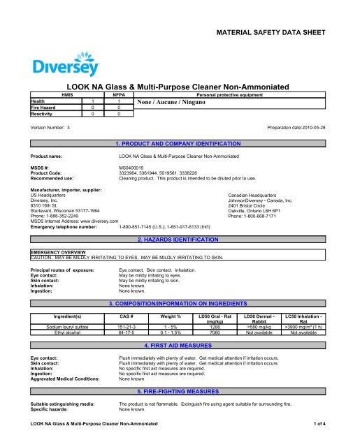 LOOK NA Glass & Multi-Purpose Cleaner Non-Ammoniated - Sani-Sol
