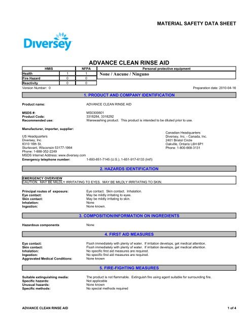 ADVANCE CLEAN RINSE AID - Sani-Sol