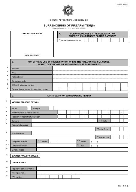 SURRENDERING OF FIREARM ITEM(S) - Saps