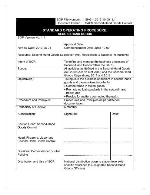 STANDARD OPERATING PROCEDURE: - Saps