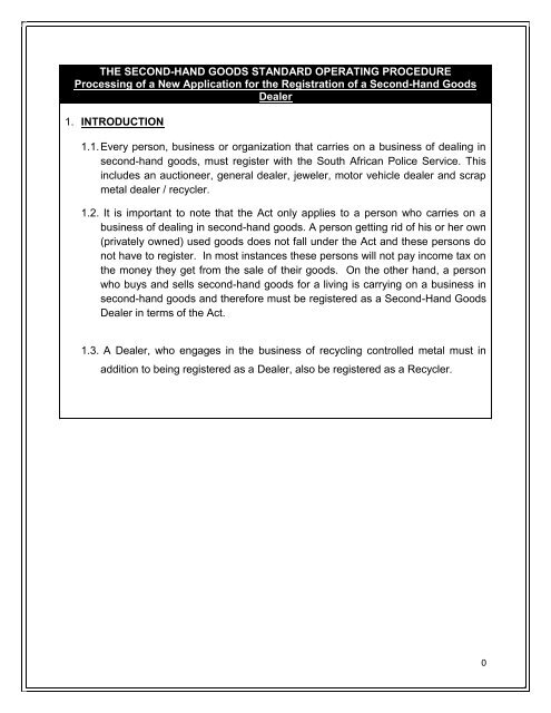 THE SECOND-HAND GOODS STANDARD OPERATING ... - Saps