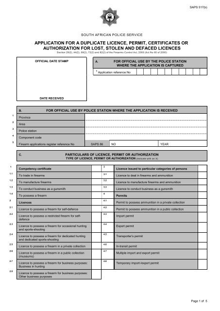application for a duplicate licence, permit, certificates or ... - Saps