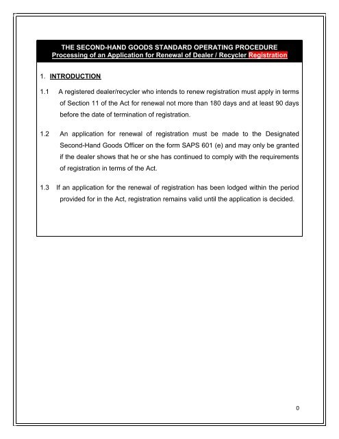 THE SECOND-HAND GOODS STANDARD OPERATING ... - Saps