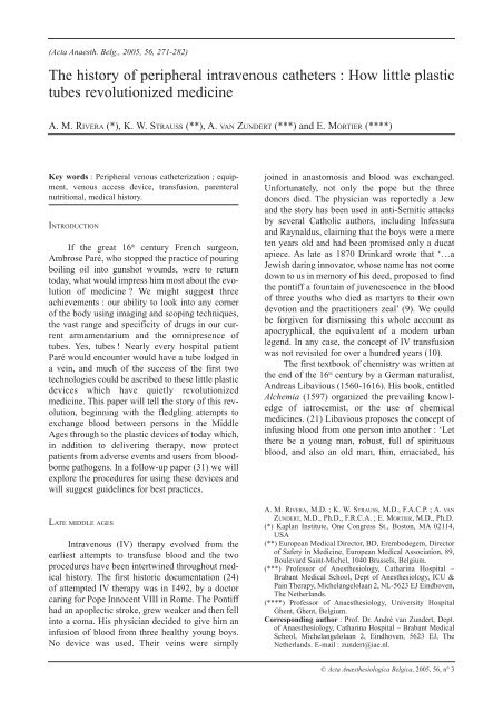 The history of peripheral intravenous catheters : How little plastic ...