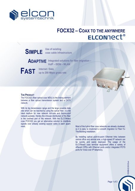 FOCX32â COAX TO THE ANYWHERE - Elcon Systemtechnik
