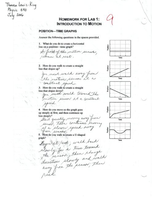 HOMEWORK FOR LAB 1: INTRODUCTION TO MOTION HOMEWORK FOR LAB 1: INTRODUCTION TO MOTION
