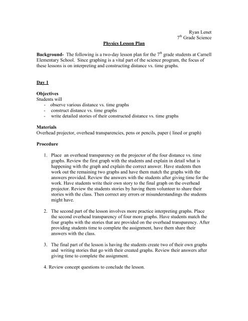 Ryan Lenet 7th Grade Science Physics Lesson Plan Background ...