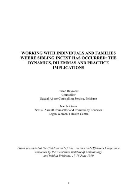Working With Individuals And Families Where Sibling Incest Has