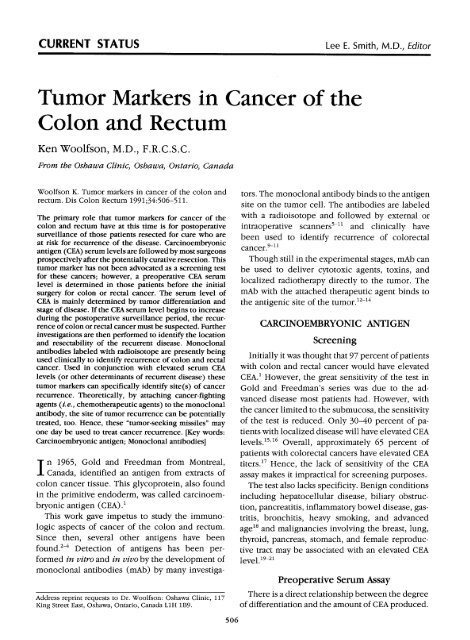 Tumor markers in cancer of the colon and rectum
