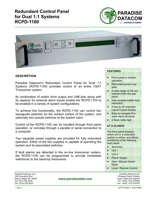 Dual 1:1 Redundant Controller - Satcom Services