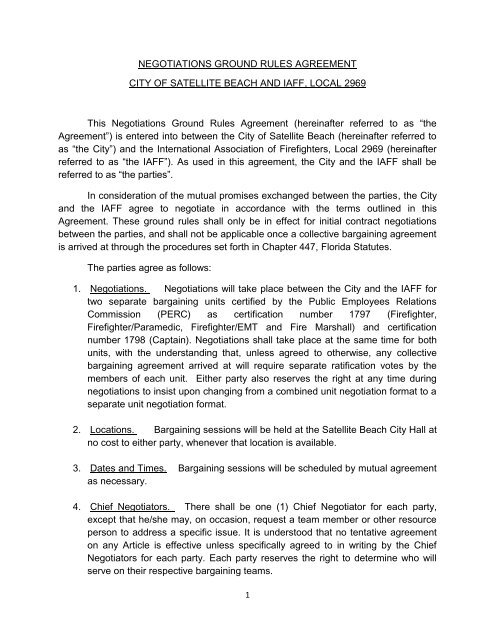 Ground Rules for Negotiations - The City of Satellite Beach