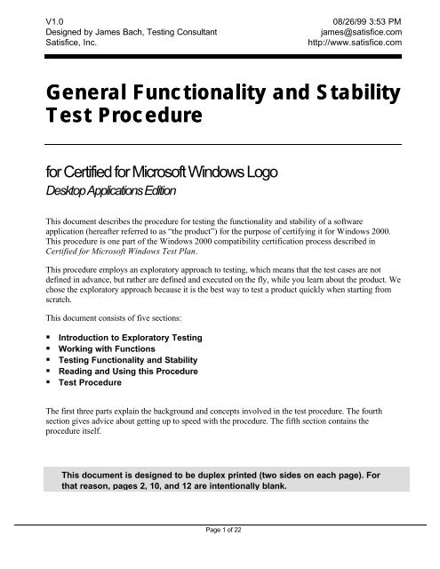 General Functionality and Stability Test Procedure - James Bach