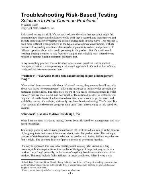 Troubleshooting Risk-Based Testing - James Bach