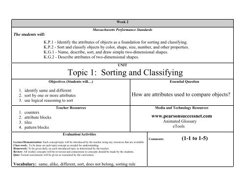 Topic 1: Sorting and Classifying