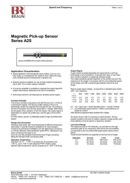 Magnetic Pick-up Sensor Series A2S - Braun GmbH