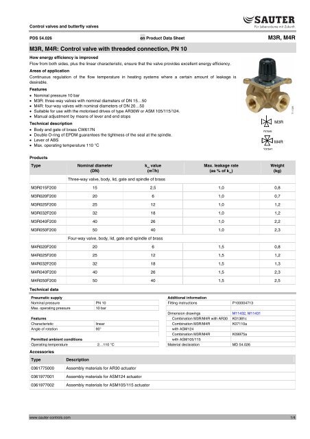 Control valve with threaded connection, PN 10 - sauter-controls.com ...