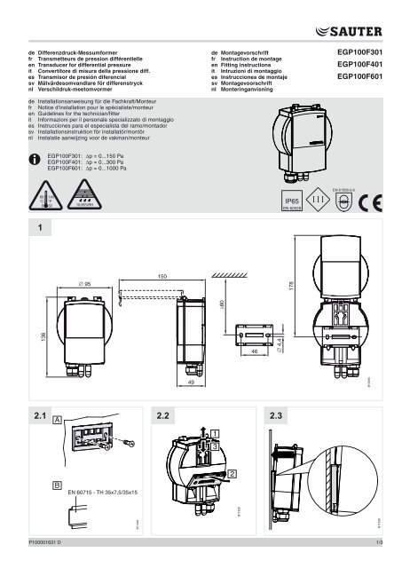 EGP100F301 EGP100F401 EGP100F601 1 2 3 A B - SAUTER AG