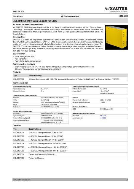 EDL500 EDL500: Energy Data Logger für EMS