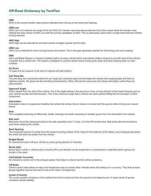 Off-Road Dictionary by TeraFlex - Jeep