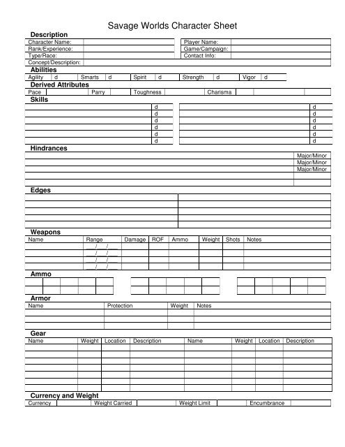 Savage Worlds Character Sheet - Savage Heroes Savage Worlds Character Sheet - Savage Heroes