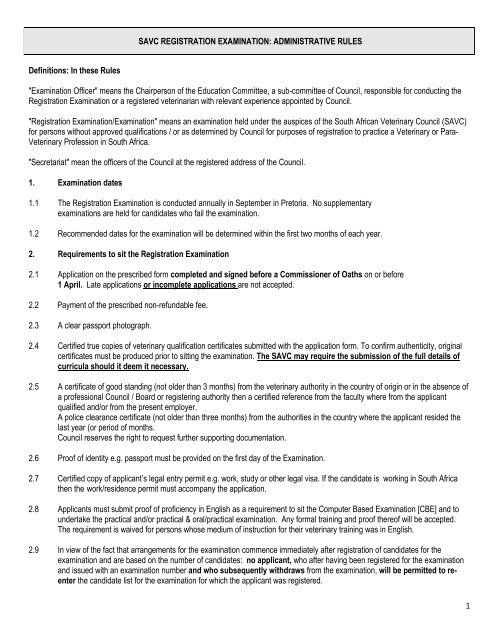 Examination Rules - the South African Veterinary Council