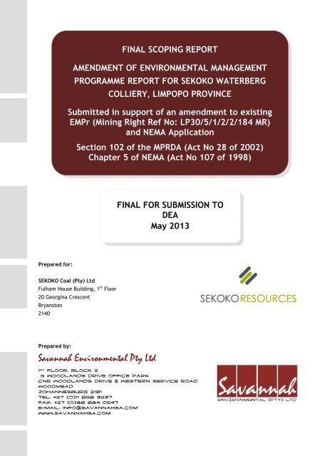 Expansion of the Sekoko Waterberg Colliery ... - Savannahsa.com