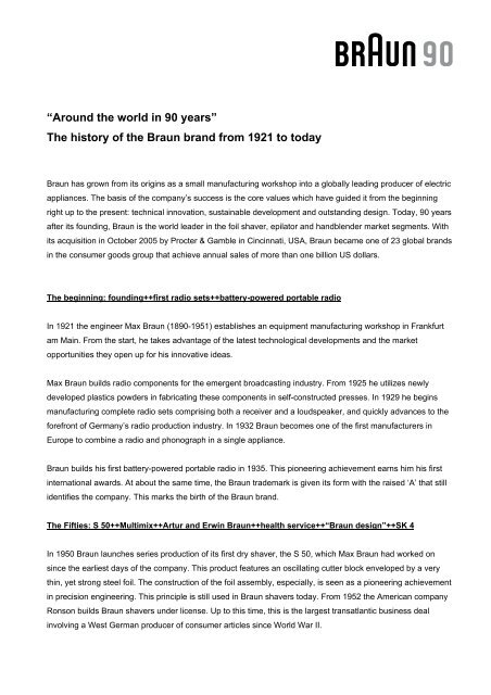 “Around the world in 90 years” The history of the Braun brand from ...