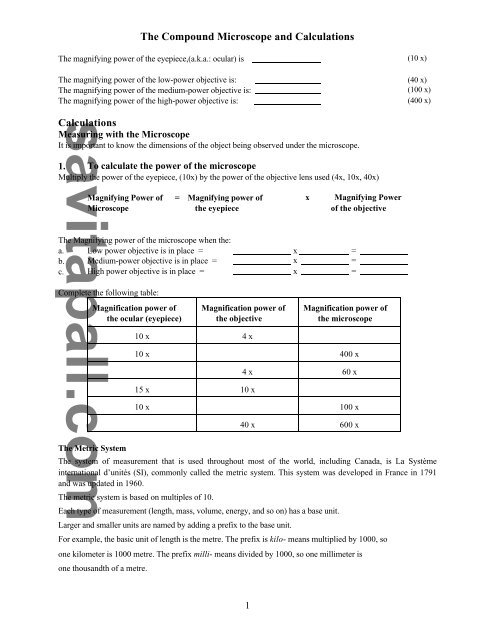 Microscope Calculations - Savita Pall and Chemistry