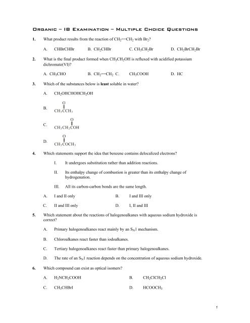 Organic-IB-MC-Exam Question-Answers - Savita Pall and Chemistry