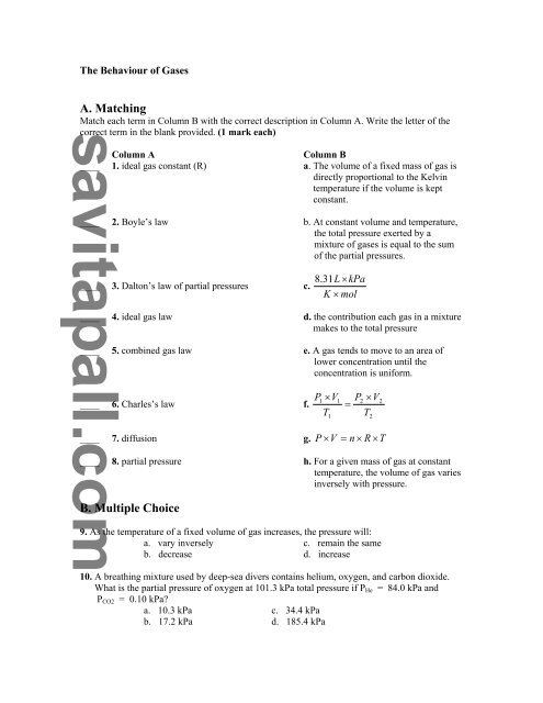 Chemistry Transparency Worksheet 20 Gas Laws