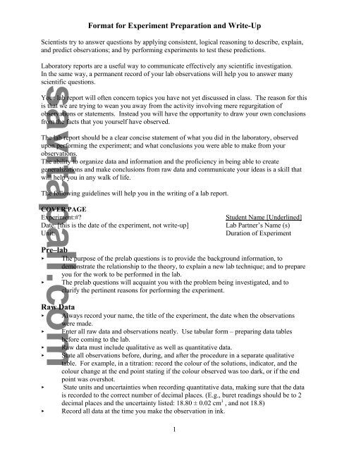 Chemistry Lab Report Title Page