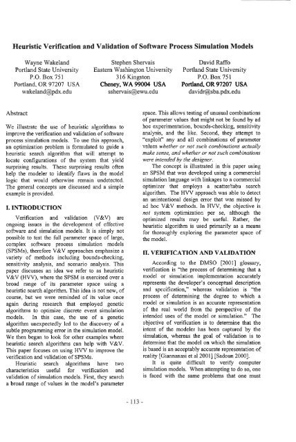 Heuristic Verification And Validation Of Software Process Simulation