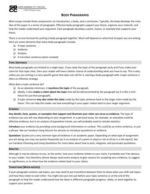 Writing Body Paragraphs