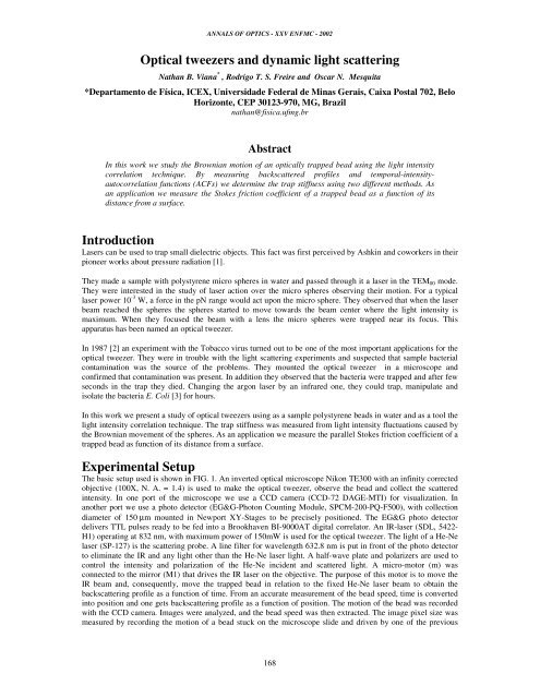 Optical tweezers and dynamic light scattering Introduction ...