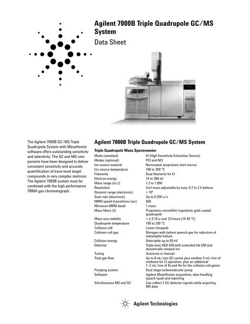 Agilent 7000B Triple Quadrupole GC/MS System ... - Bios Analytique