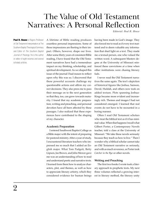 2 The Value of Old Testament Narratives: A Personal Reflection