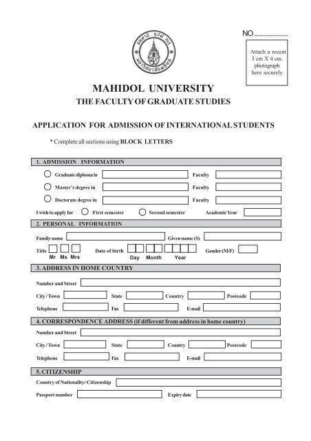Application form for Graduate Programme - Mahidol University