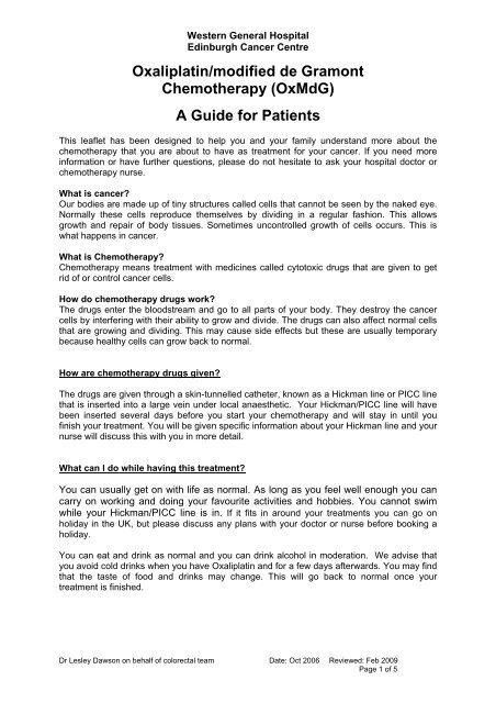 Oxaliplatin/modified de Gramont Chemotherapy (OxMdG) A ... - SCAN