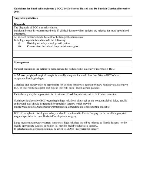 protocol for basal cell carcinoma drafted by Dr Sheena ... - SCAN
