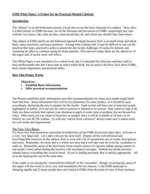 EMR White Paper: A Primer - SCAN Health Plan