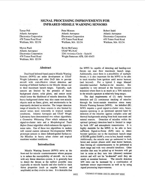 Signal Processing Improvements for Infrared Missile Warning Sensors