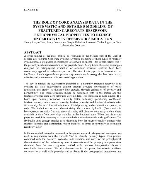 the role of core analysis data in the systematic and ... - SCAWeb