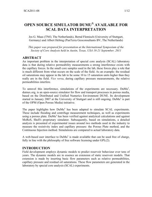 Open Source Simulator Dumux Available for Scal Data ... - SCAWeb