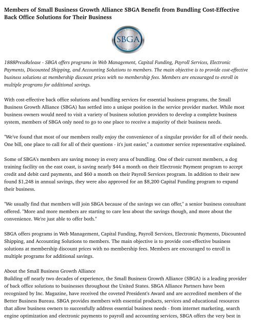 Members of Small Business Growth Alliance SBGA Benefit from Bundling ...