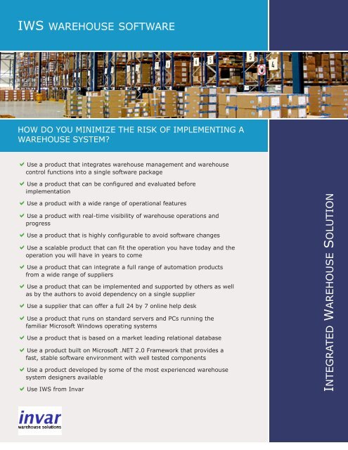 Invar Warehouse Control Systems Overview - Supply Chain Digest