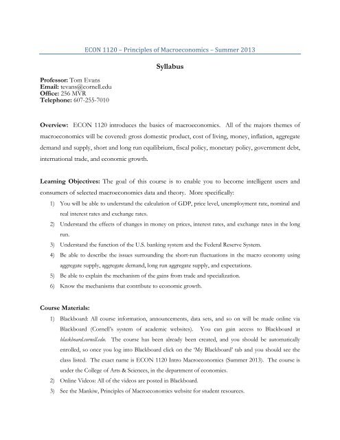 ECON 1120 online class syllabus - Cornell University ECON 1120 online class syllabus - Cornell University