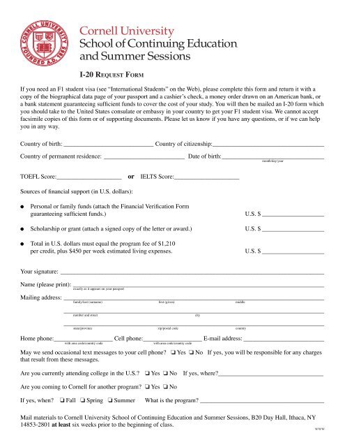 I-20 Request Form - School of Continuing Education and Summer ...