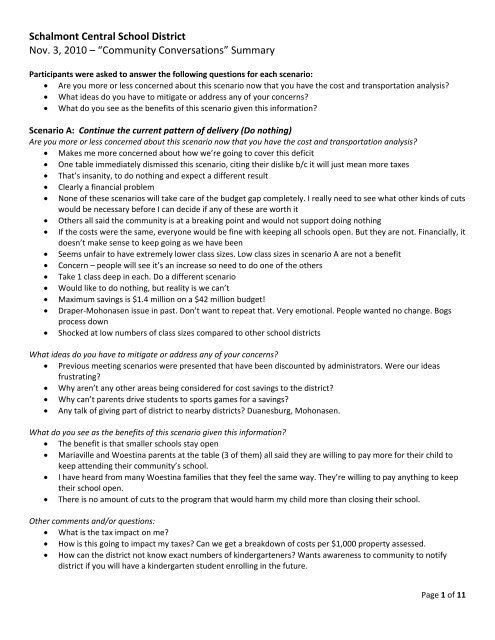 Roundtable discussion summary - Schalmont Central Schools