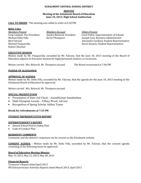 Minutes - Schalmont Central Schools